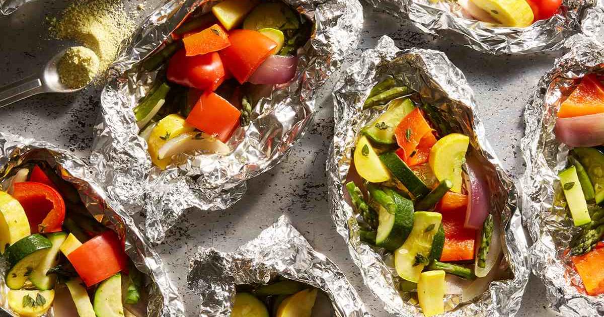 grilled vegetables in aluminum foil